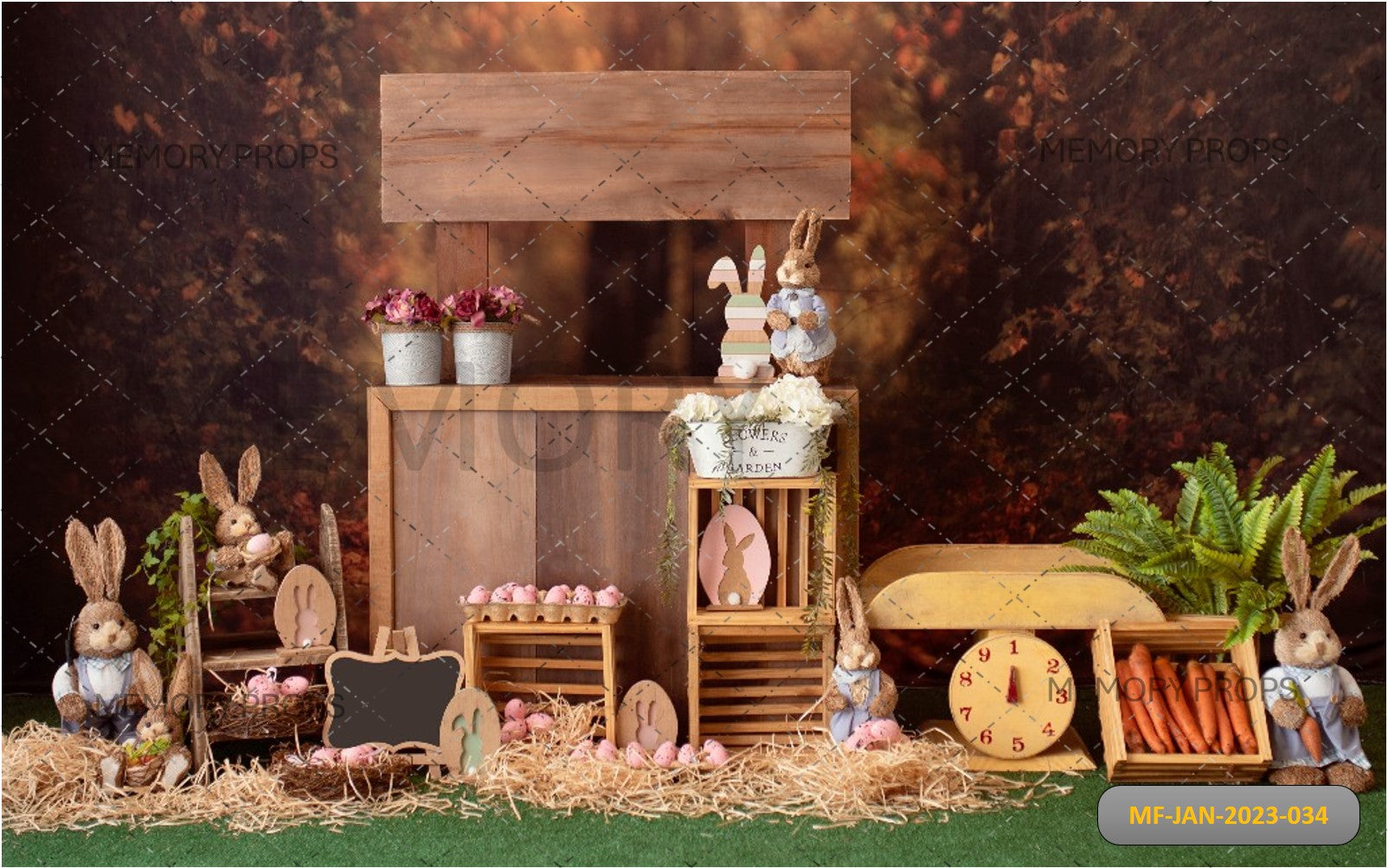 Rabbit rustic garden printed backdrop – MEMORY P-DROPS