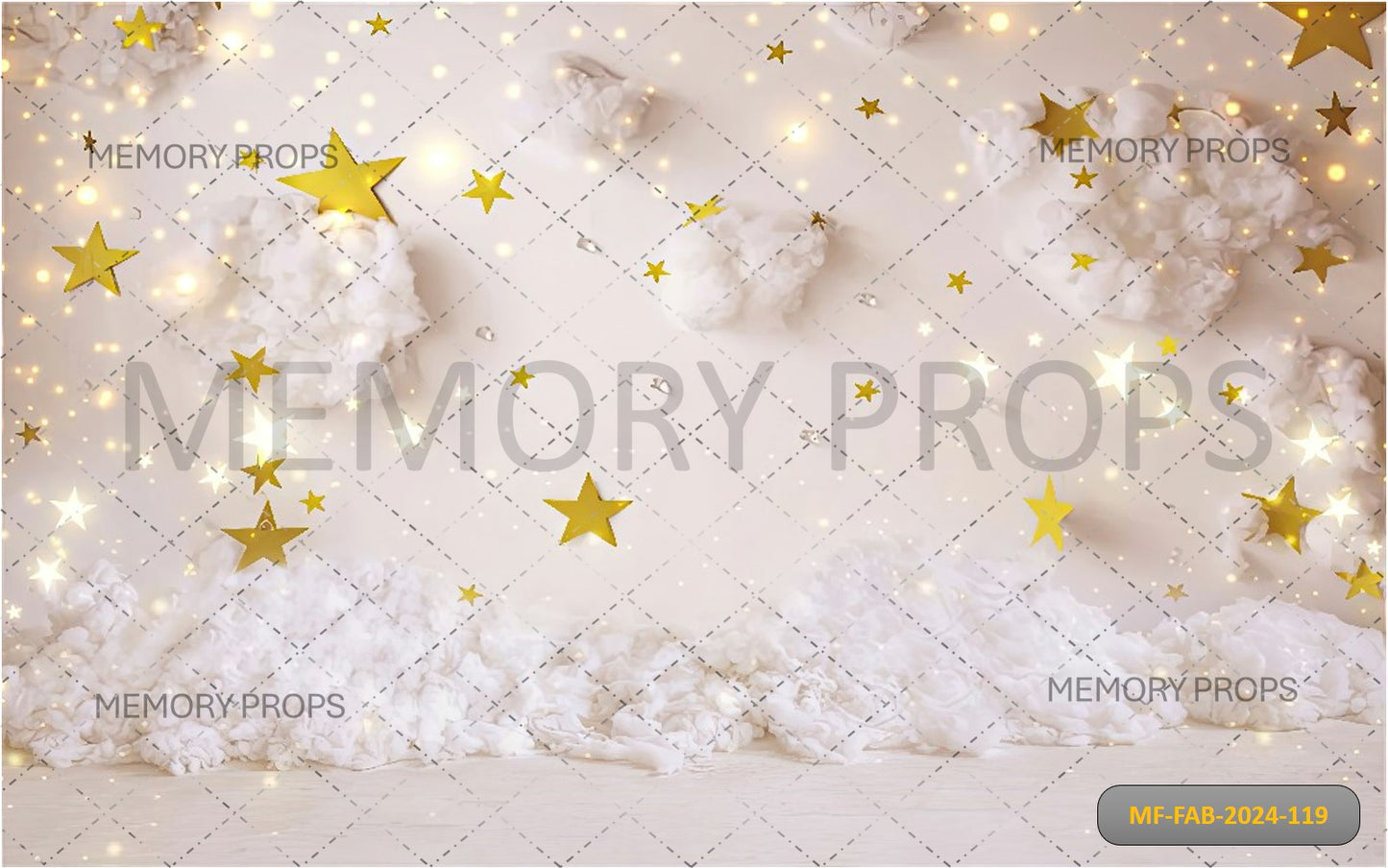 Gold stars white cotton cloud Backdrops – MEMORY P-DROPS