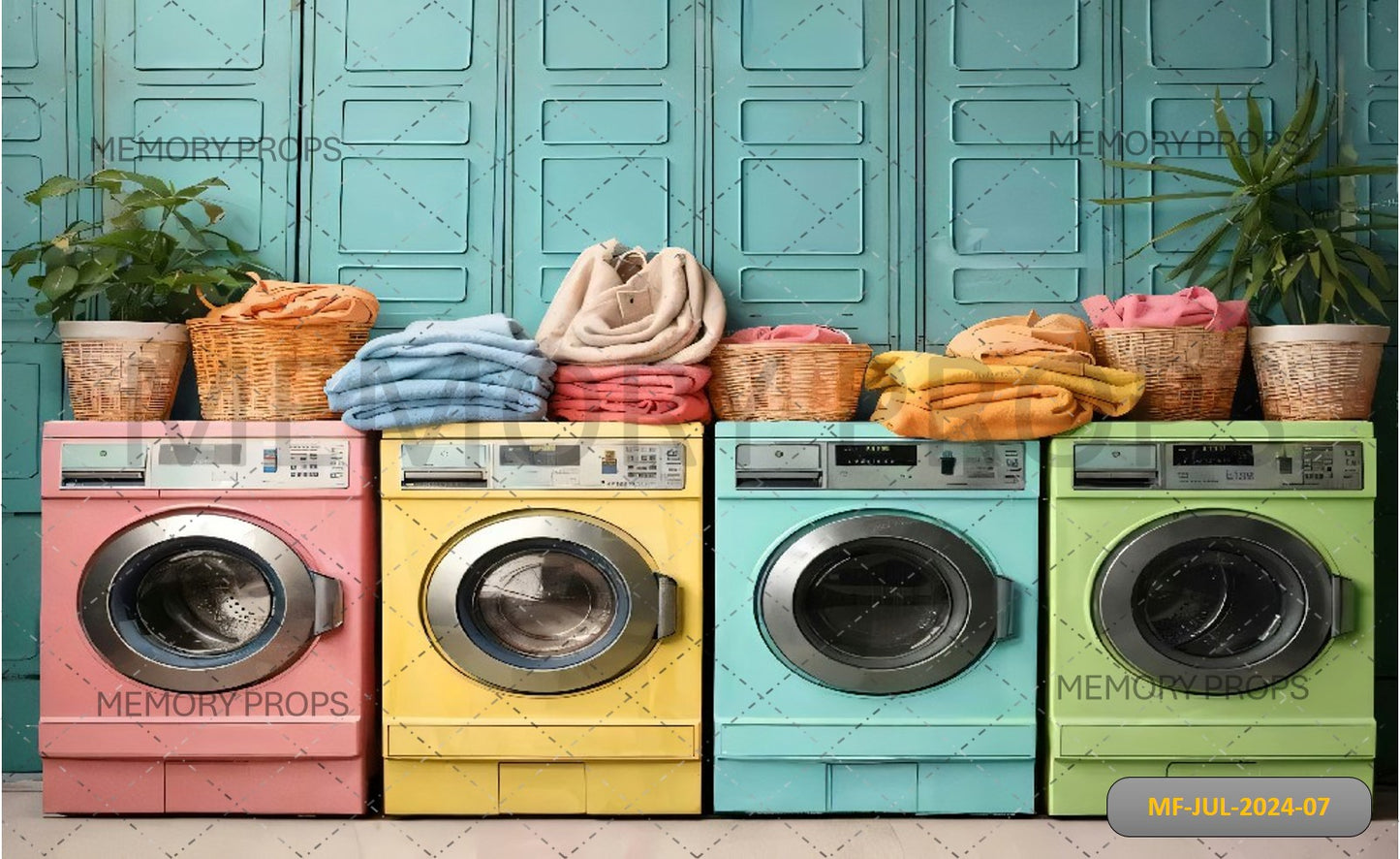 Colourful Laundry Room Washing Machine Printed Backdrop – MEMORY P-DROPS