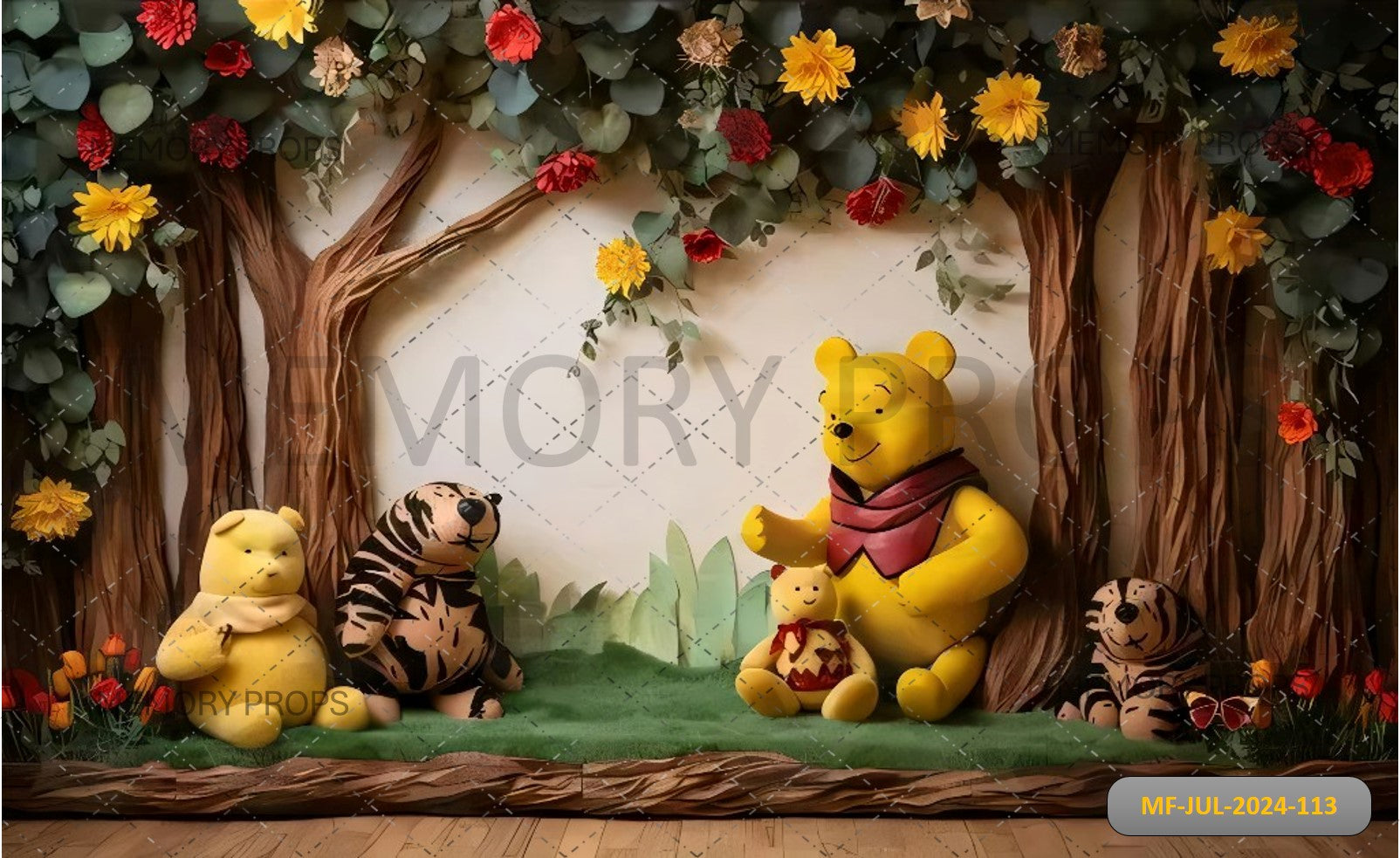 Winnie the Pooh in birthday Printed backdrop