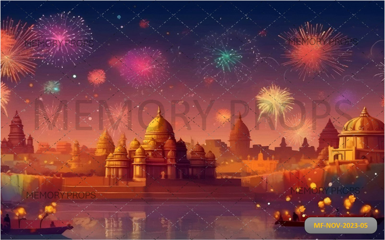 Diwali Celebrate Fireworks Printed Backdrop